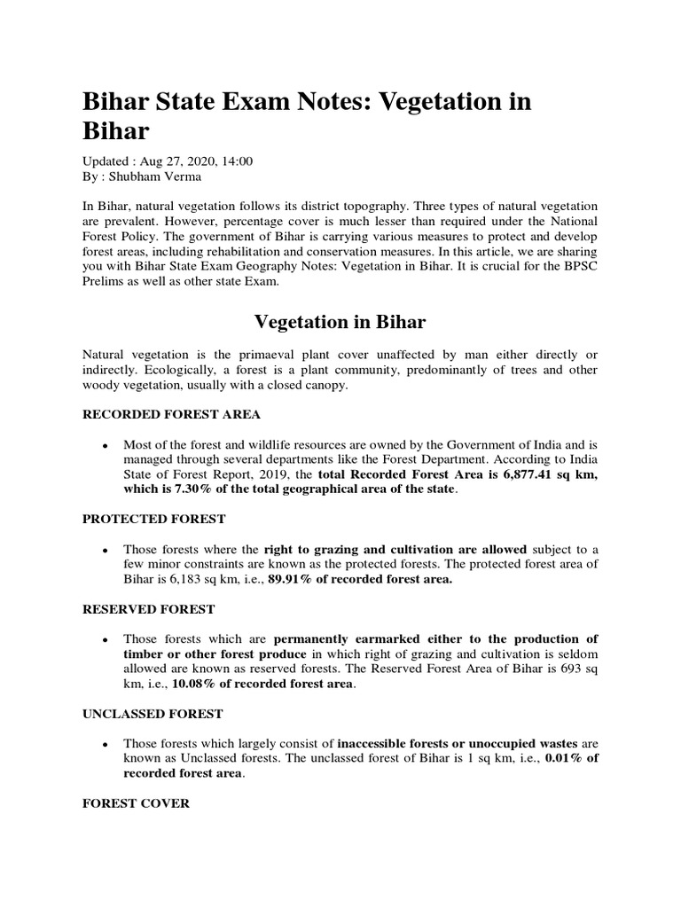 Bihar State Exam Notes - Vegetation in Bihar - Bihar State Exams | PDF ...