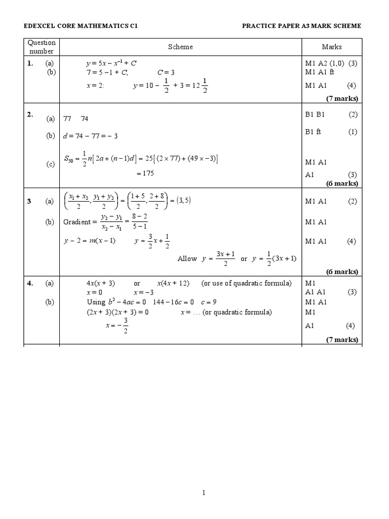 C1 Practice Paper A3 Mark Scheme | PDF | Mathematics | Teaching Mathematics