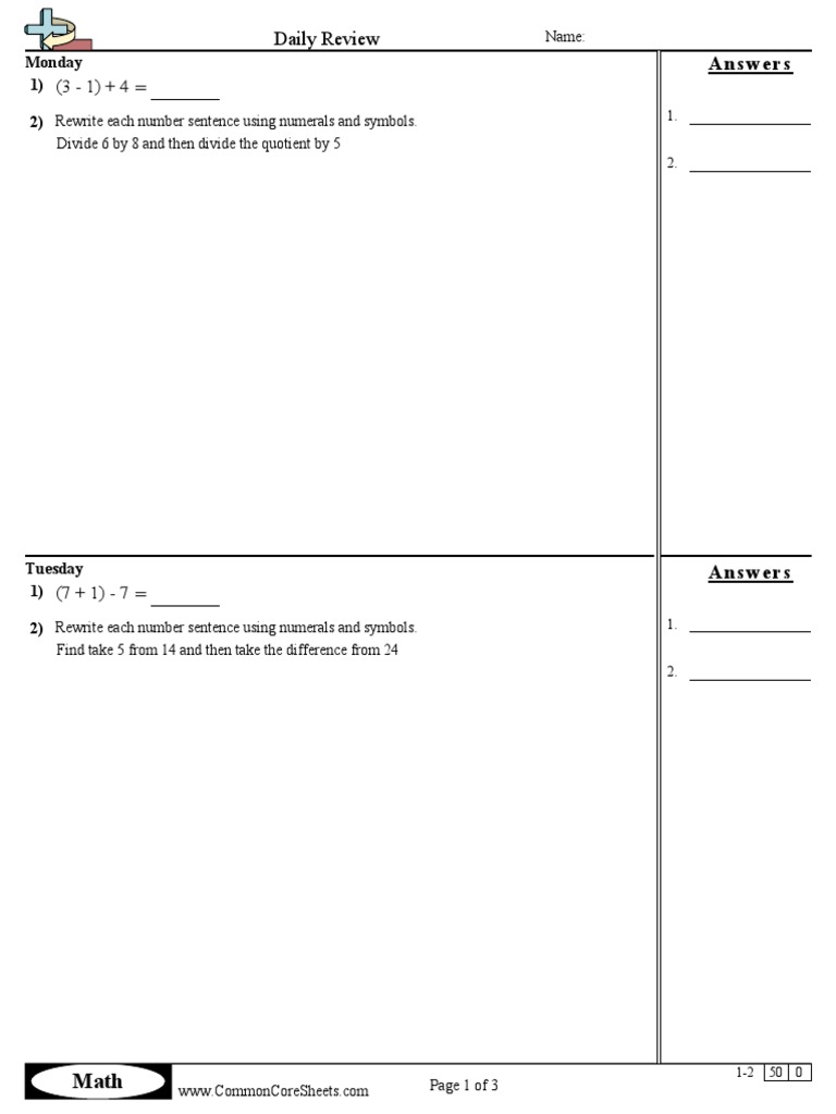 Daily Review: Monday 1) 2) | PDF | Teaching Mathematics