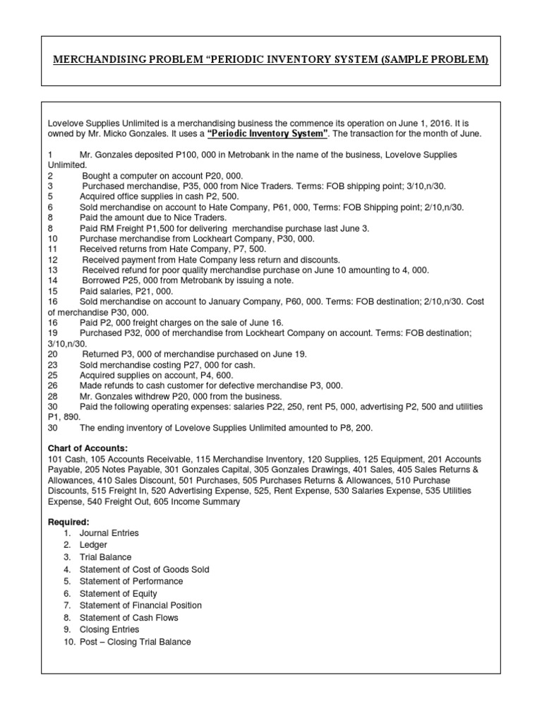 Merchandising Problem "Periodic Inventory System (Sample Problem) | PDF ...