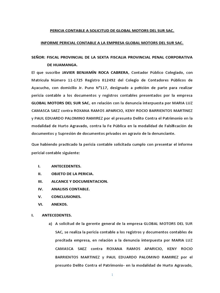 Informe Pericial Contable Global Motors Del Sur Sac | PDF | Empresas ...