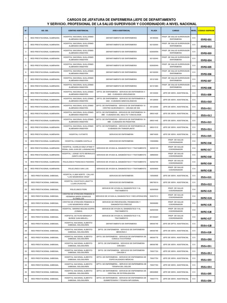 Cuadro Jef Enferm Ii Etapa 2019 Con Codigo Sisprom | PDF | Hospital ...
