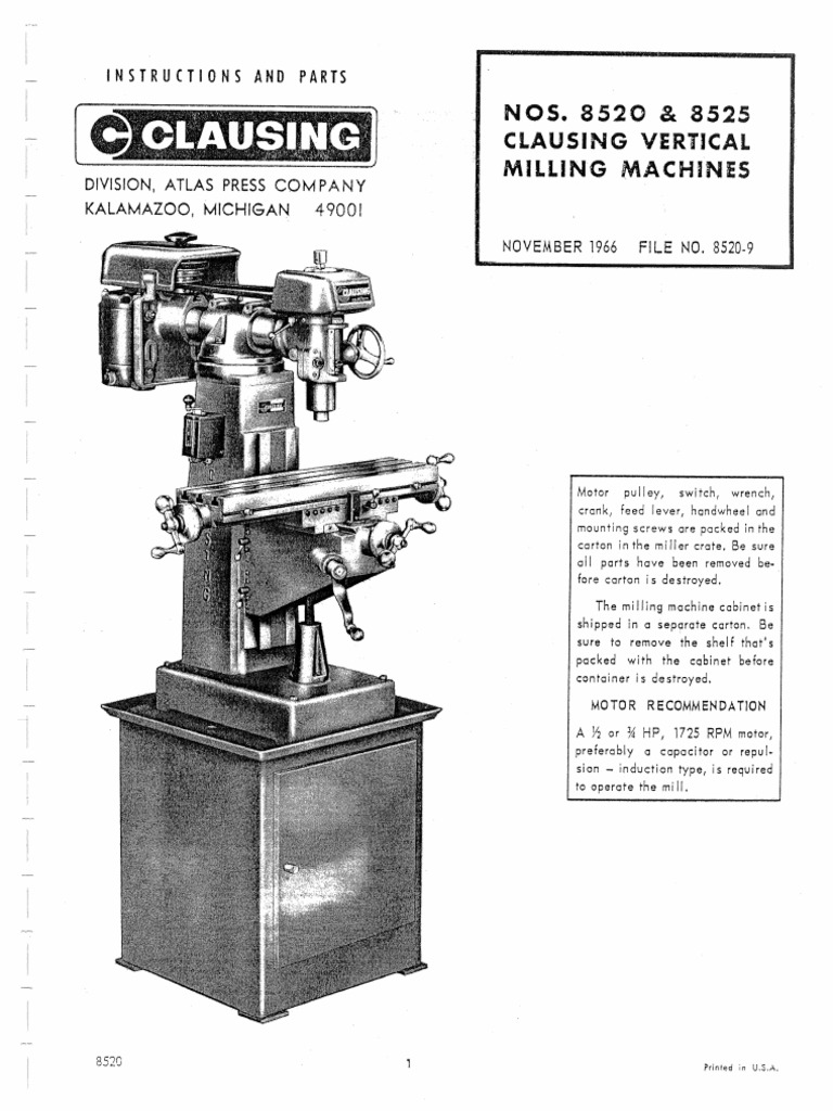 Clausing 8520/8525 Instructions and Parts | PDF