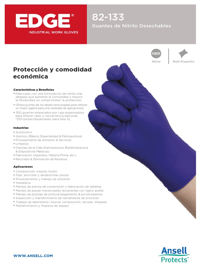 Ficha Proveedor Guante Desechable Ansell Edge 82 133 Caja 300 Unidades 106270 | PDF | Materiales ...