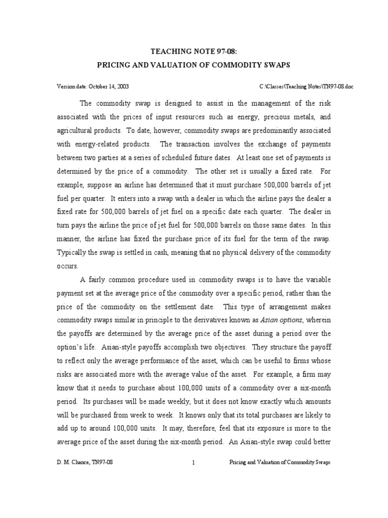 Teaching Note 97-08: Pricing and Valuation of Commodity Swaps ...