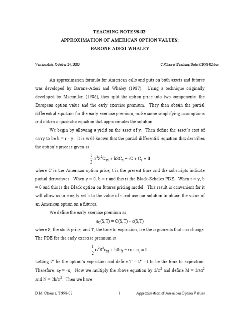 Approximation of American Option Values | PDF | Black–Scholes Model ...