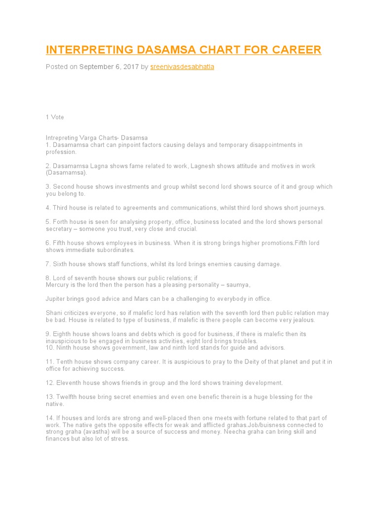 Interpreting Dasamsa Chart For Career: September 6, 2017 | PDF ...