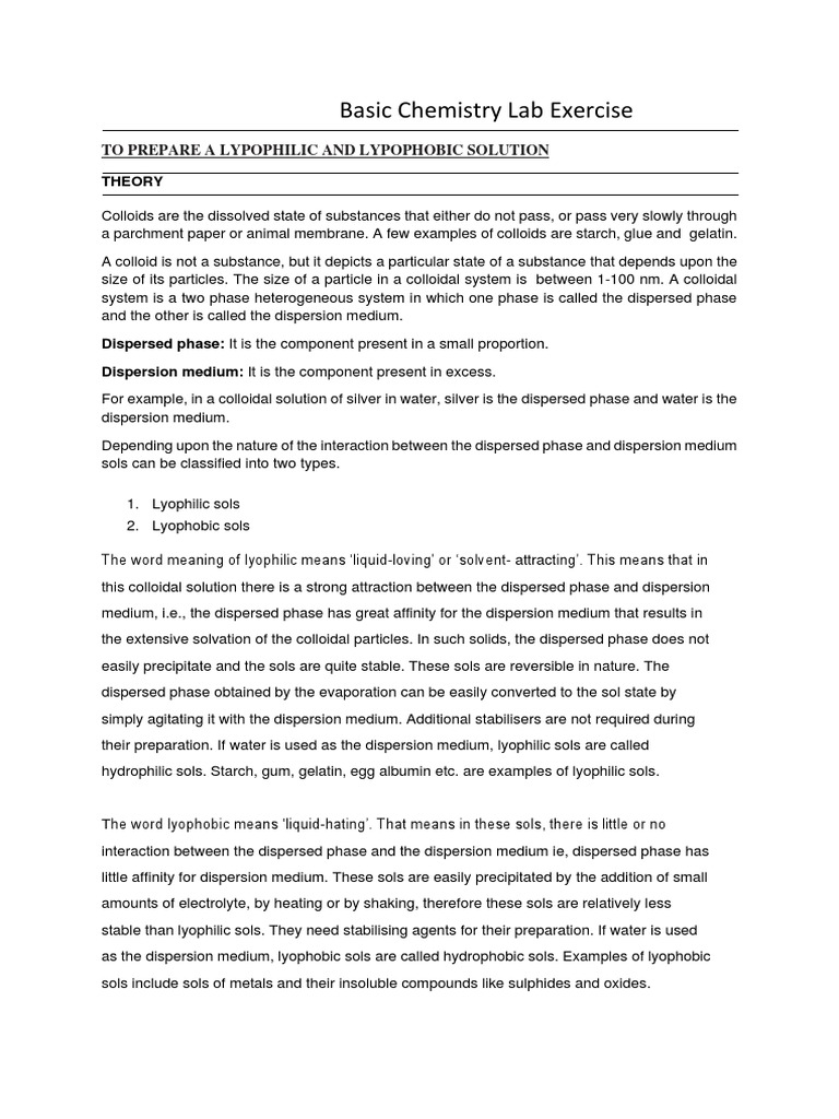 Basic Chemistry Lab Exercise | PDF | Colloid | Phase (Matter)