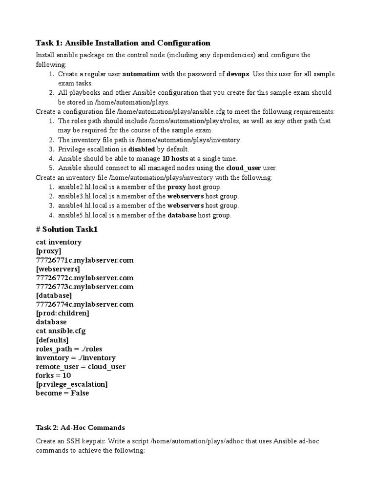 Task 1 Ansible Installation And Configuration Task 2 Ad Hoc Commands Pdf Apache