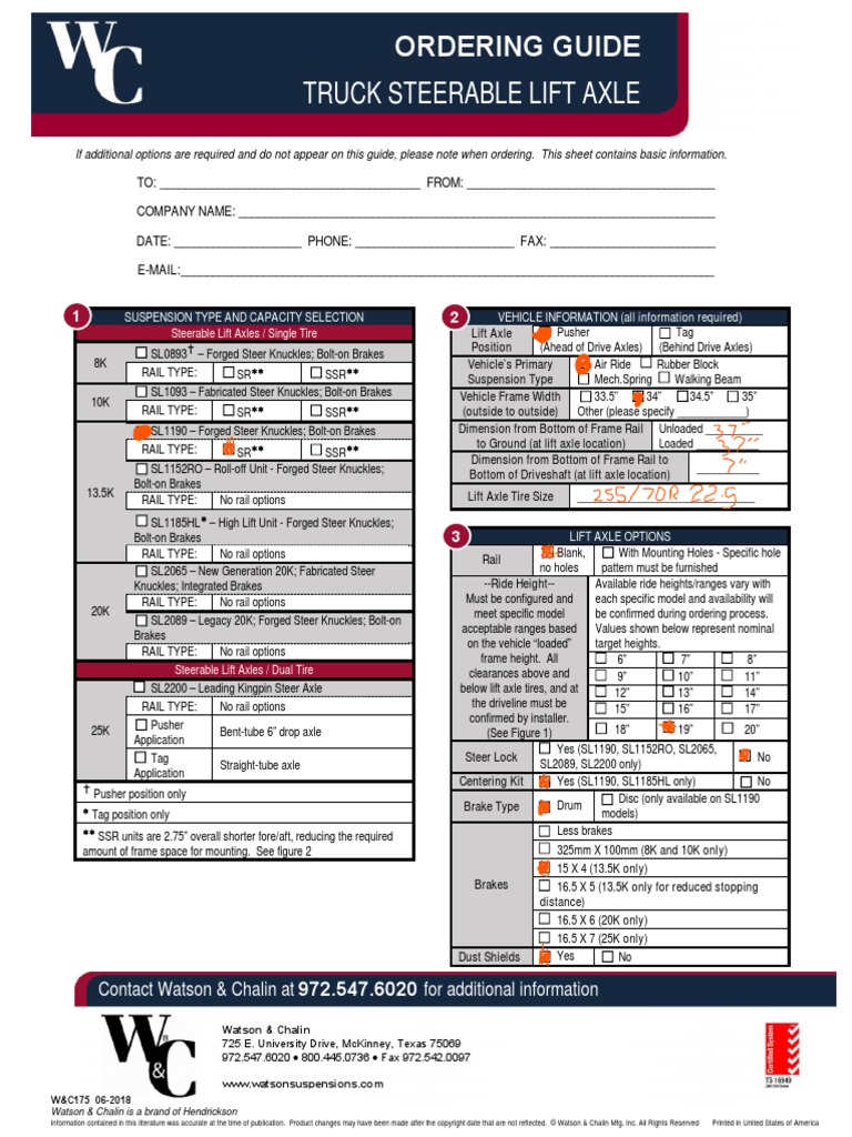 Truck Steerable Lift Axle: Ordering Guide | PDF | Axle | Vehicle Parts