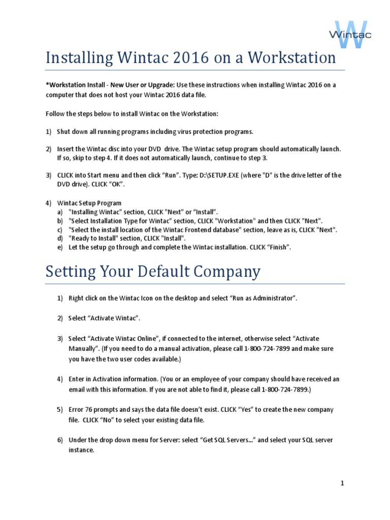 Installing Wintac 2016 On A Workstation | PDF | Microsoft Sql Server ...