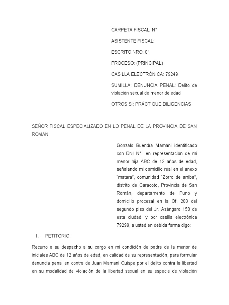 Denuncia Penal Caso N°2 | PDF | Violación | Principios éticos