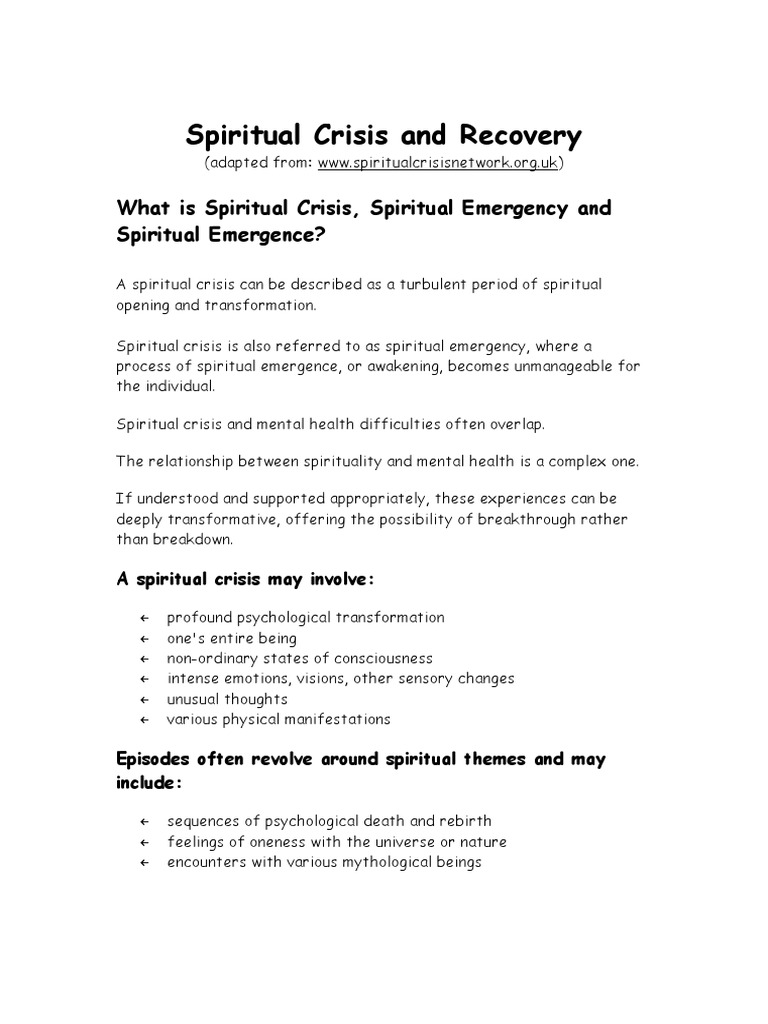 Spiritual Crisis and Recovery | PDF | Experience | Psychotherapy