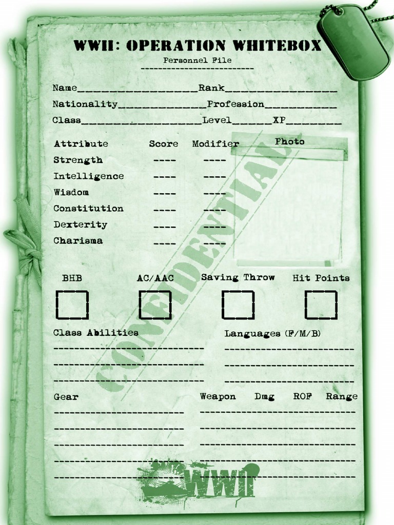 Operation White Box Character Sheet PDF | PDF