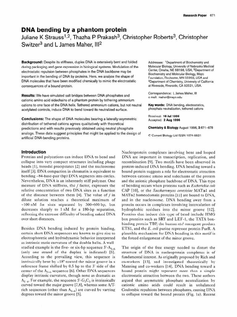 DNA Bending by A Phantom Protein PDF | PDF | Nucleic Acid Double Helix ...
