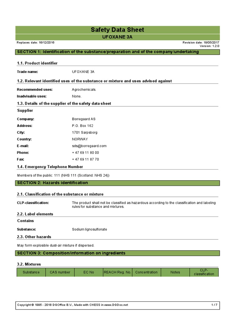 Safety Data Sheet: Ufoxane 3A | Download Free PDF | Personal Protective ...