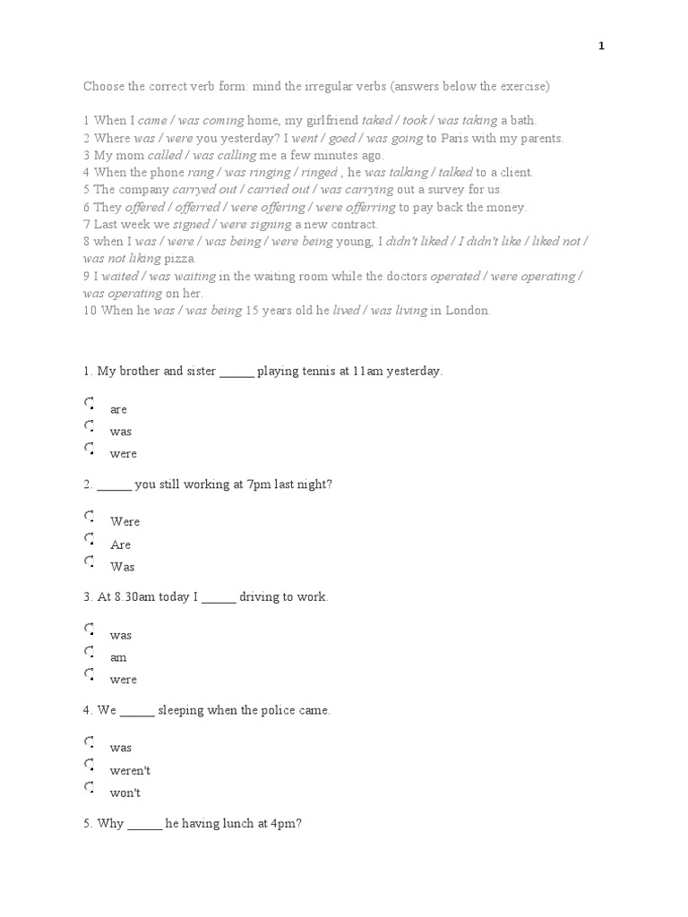 Correct Verb Form Exercises | PDF
