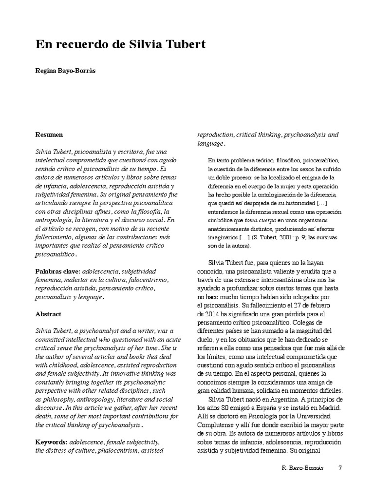 Silvia Tubert | PDF | Psicoanálisis | Sigmund Freud