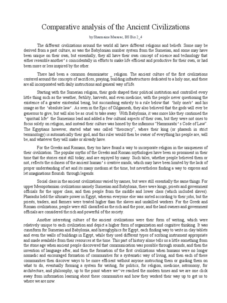 Comparative Analysis of The Ancient Civilizations: by Sharmaine Mararac ...