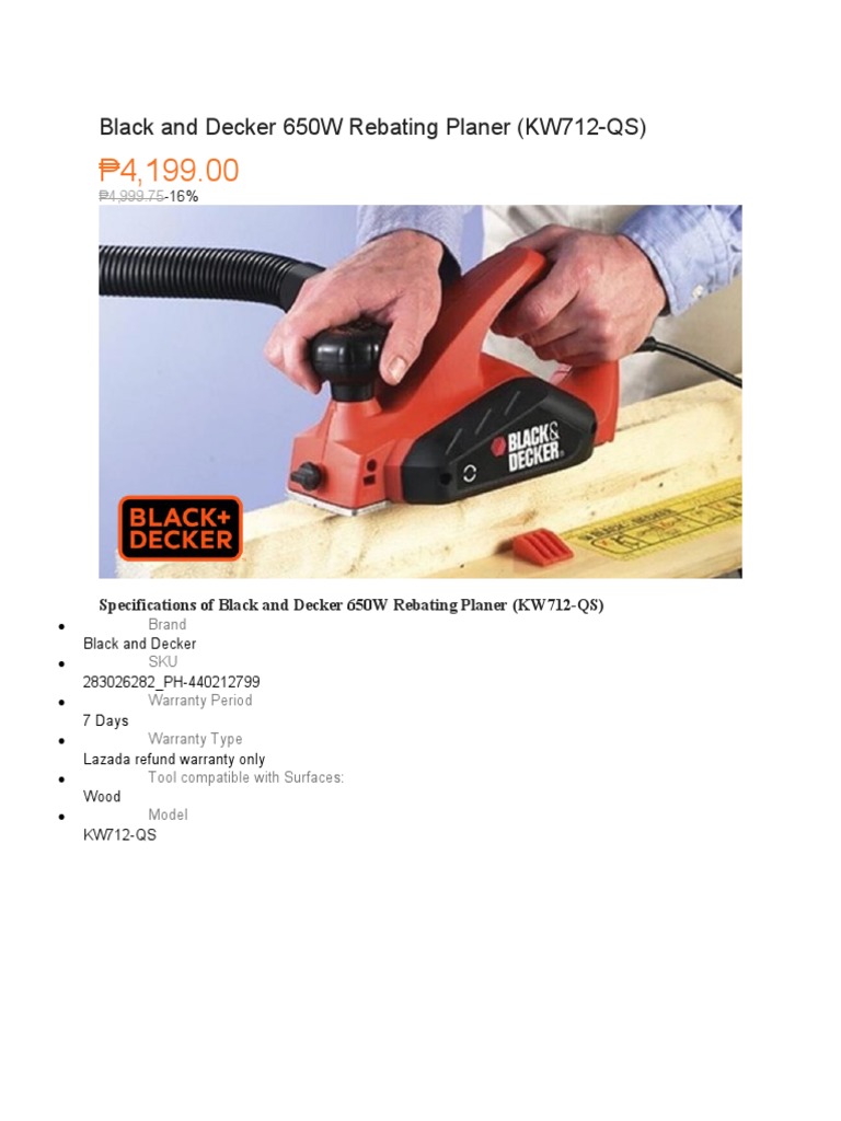Black and Decker 650W Rebating Planer | PDF