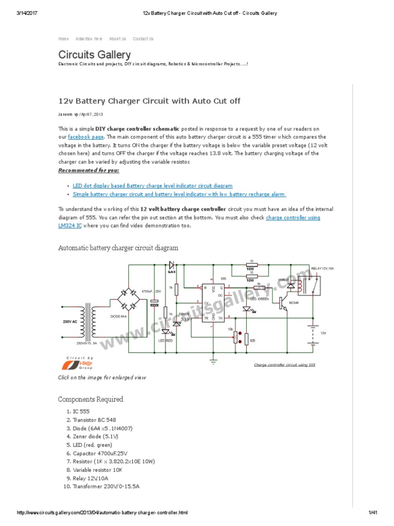 12V Auto Cut-Off Battery Charger Circuit | PDF | Battery Charger ...