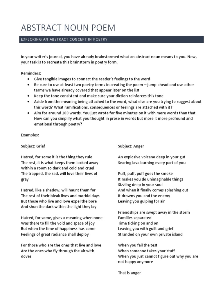 Abstract Noun Poem Assignment | PDF | Poetry