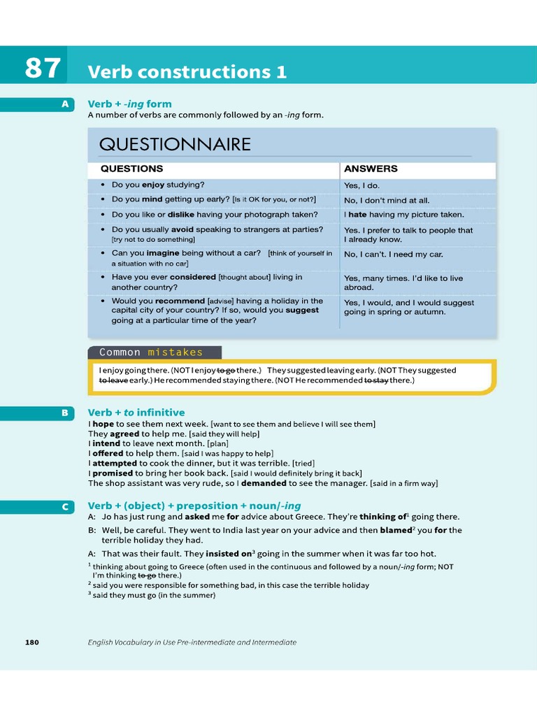 Verb Construction Infinitive or Ing | PDF
