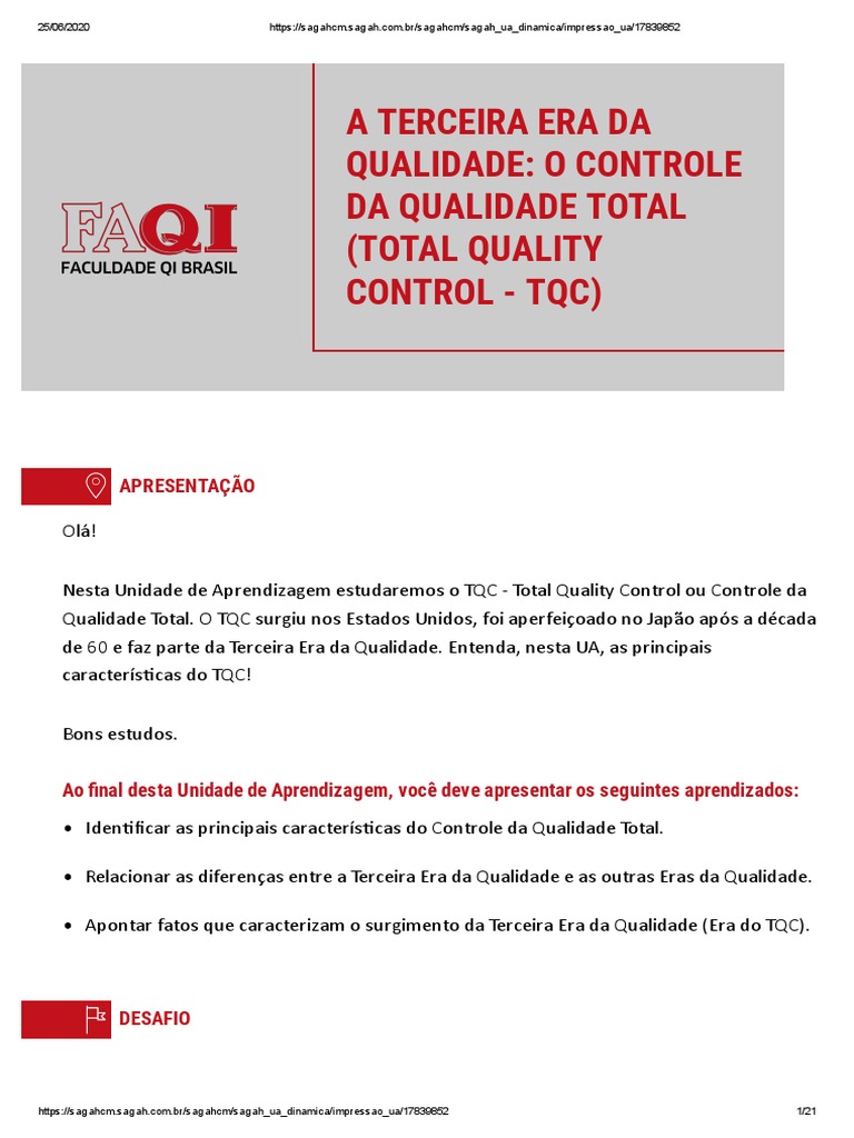 A Terceira Era Da Qualidade O Controle Da Qualidade Total (Total ...