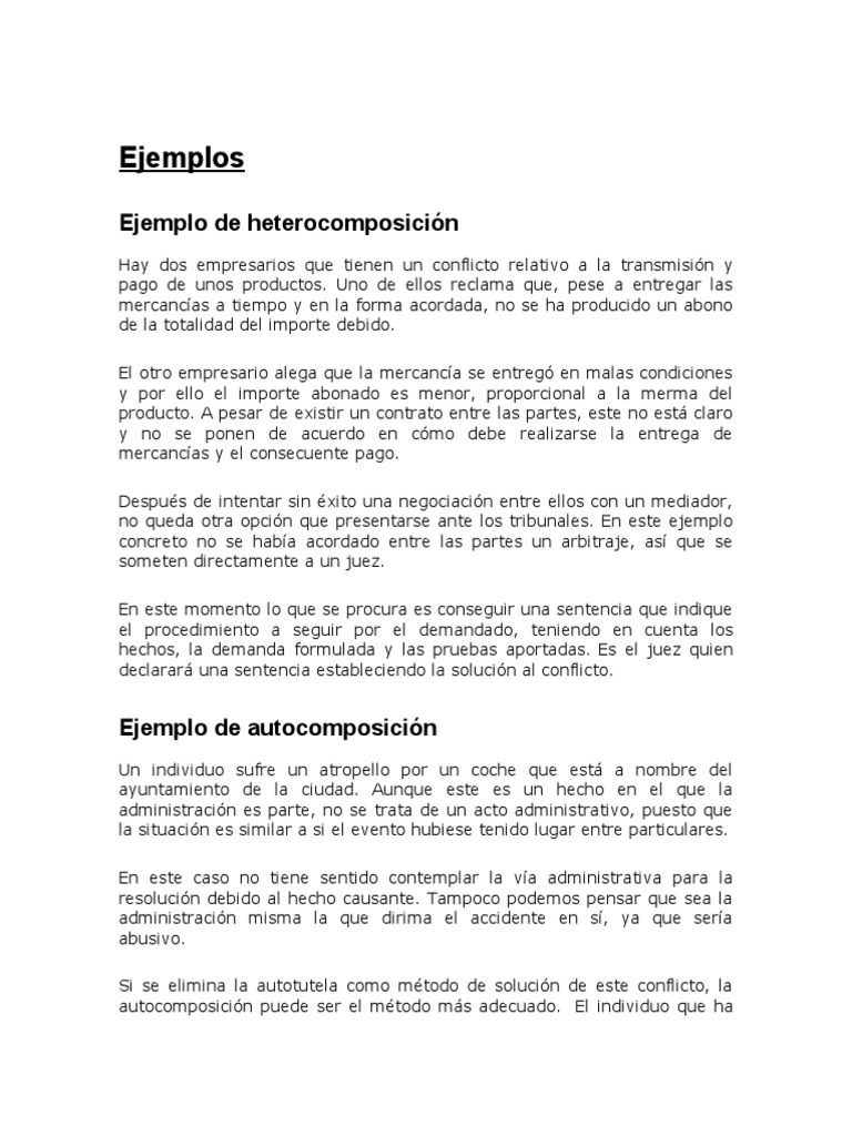 Ejemplos de Heterocomposicion y Autocomposicion | PDF | Sentencia (ley ...