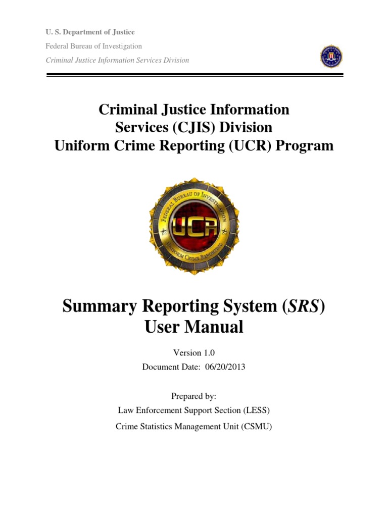Ucr Srs User Manual v1 PDF | PDF | Uniform Crime Reports | Crime & Violence