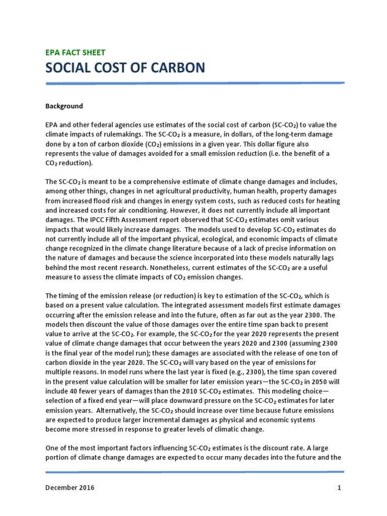 Social Cost of Carbon Fact Sheet | PDF | Greenhouse Gas | Climate Change