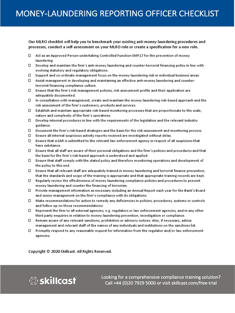 Mlro Responsibilities Checklist 20Q1 PDF | PDF | Money Laundering ...