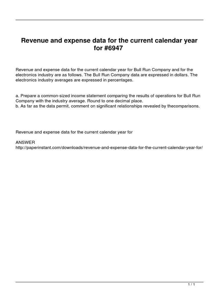 Revenue and Expense Data For The Current Calendar Year For | PDF