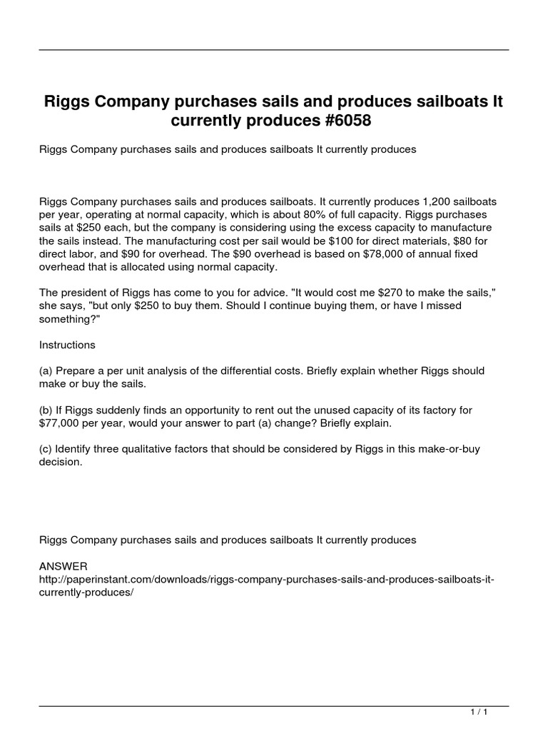 Make or Buy Decision for Riggs | PDF