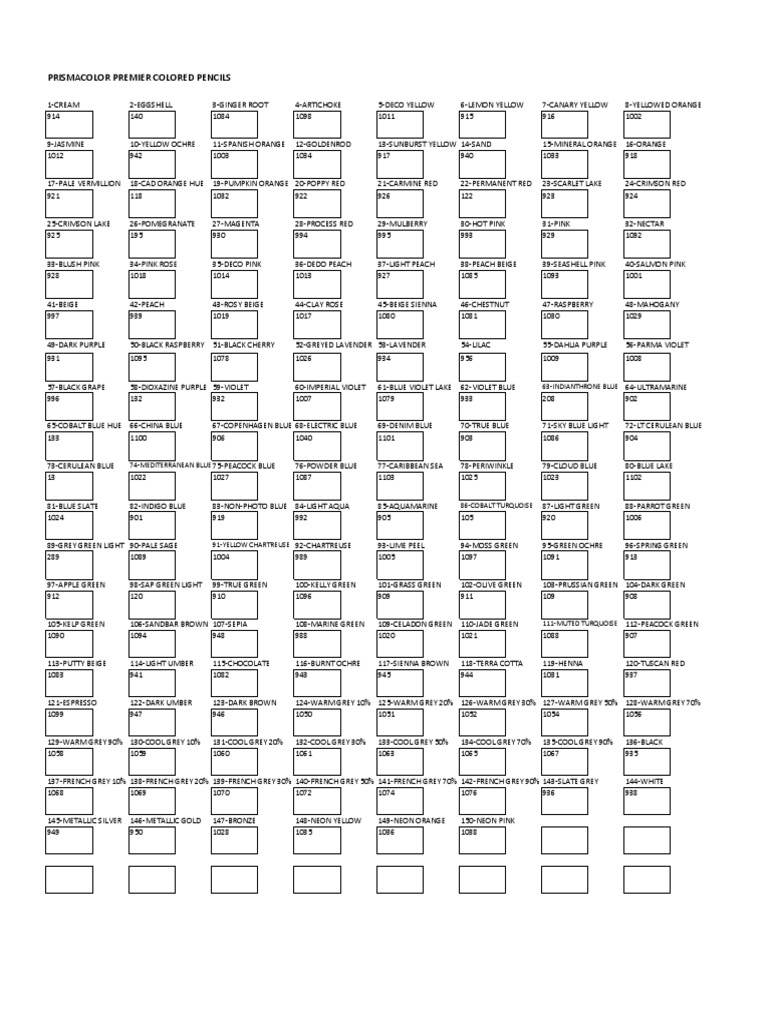 Prismacolor Color Chart | PDF | Yellow | Qualia