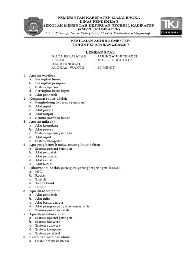 Jaringan Nirkabel Xii TKJ 1 Dan Xii TKJ 2 | PDF
