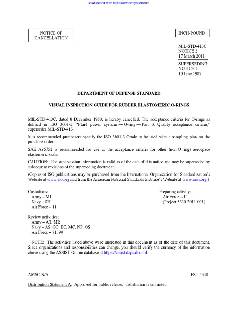 MIL-STD-413C - Visual Inspection Guide For Rubber Elastromeric O-Rings ...
