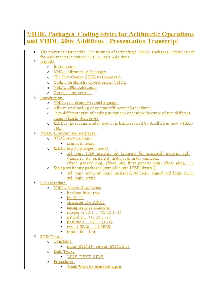 Vhdl Packages Coding Styles For Arithmetic Operations And Vhdl 200x