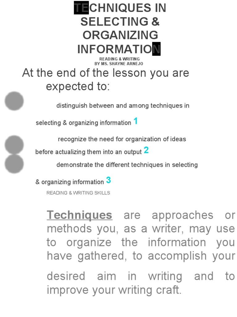 Techniques in Selecting & Organizing Information | PDF | Brainstorming ...