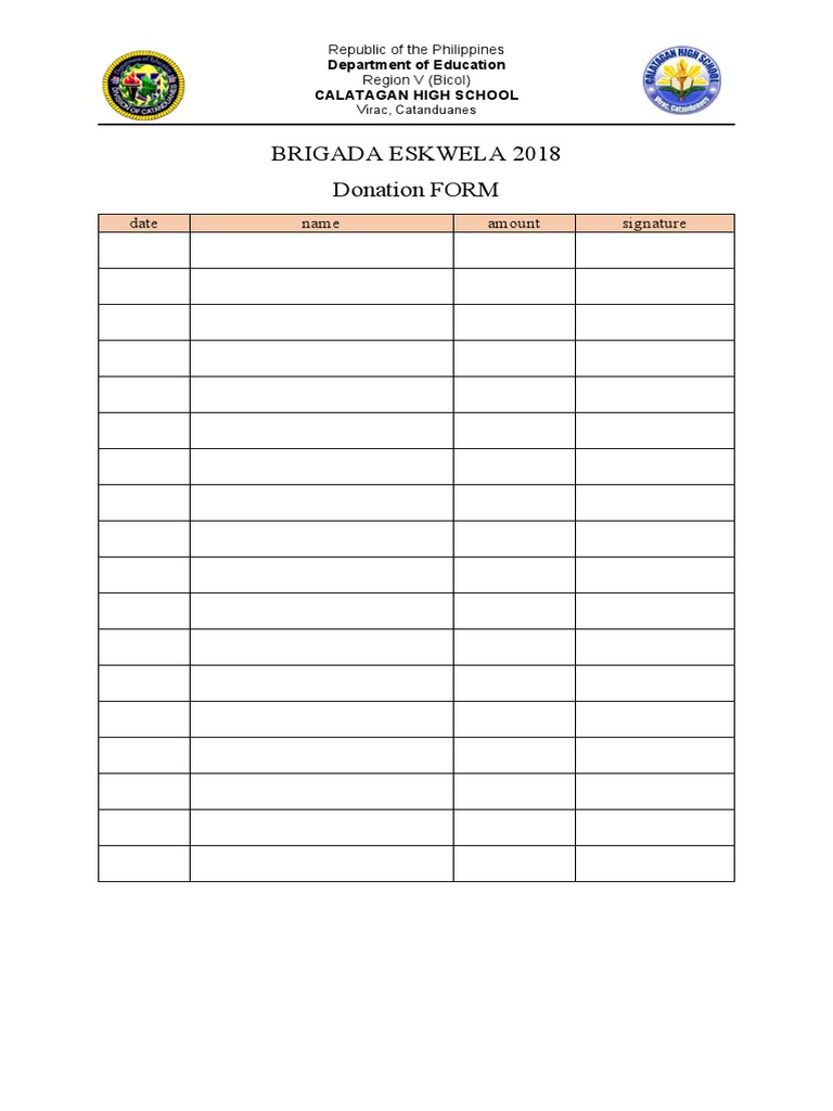 BRIGADA ESKWELA 2018 Donation Form | PDF