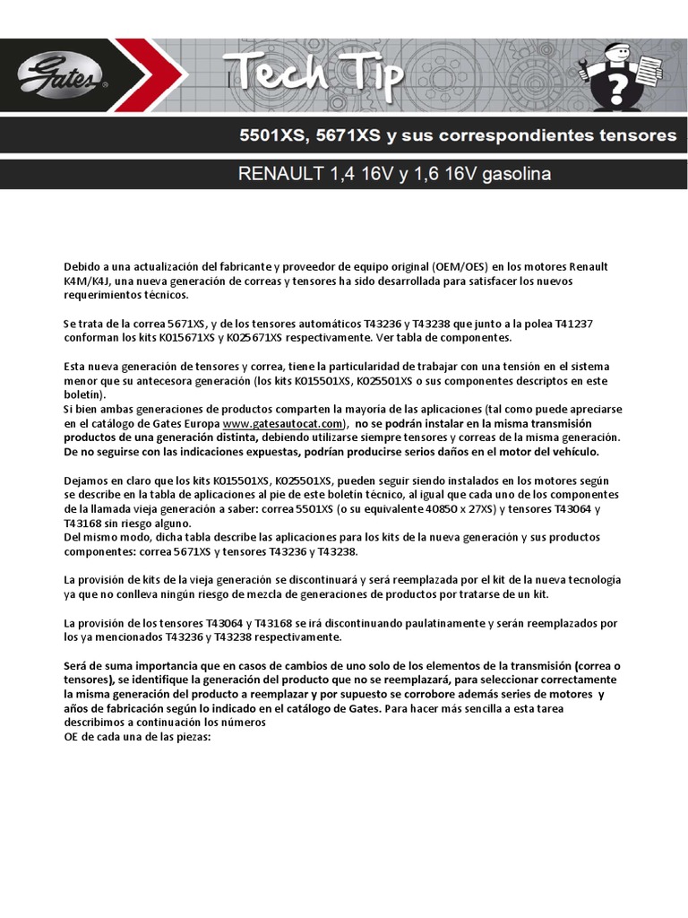 Gates Tensores Nuevo S Tech-Tip-5501xs,-5671xs-Y-Sus-Correspondientes ...