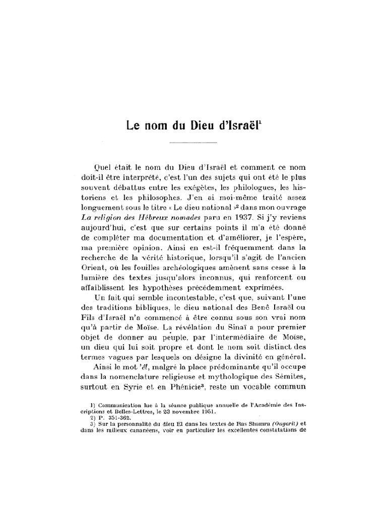 E. Dhorme - Le Nom Du Dieu D'israël | PDF