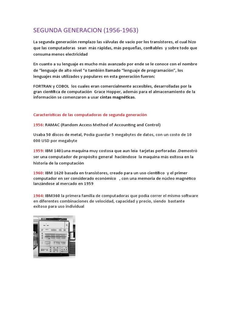 Segunda Generación de Computadoras (1956-1963) | PDF