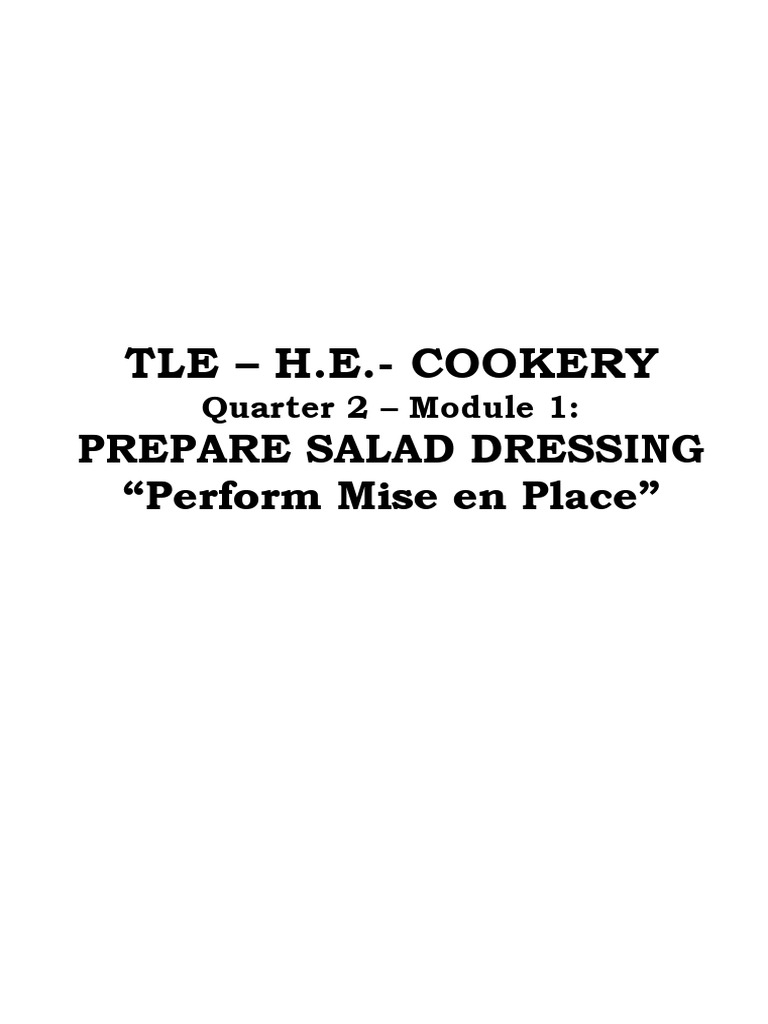 He Cookery GR9 Q2 Module-1 | PDF | Salad | Cooking