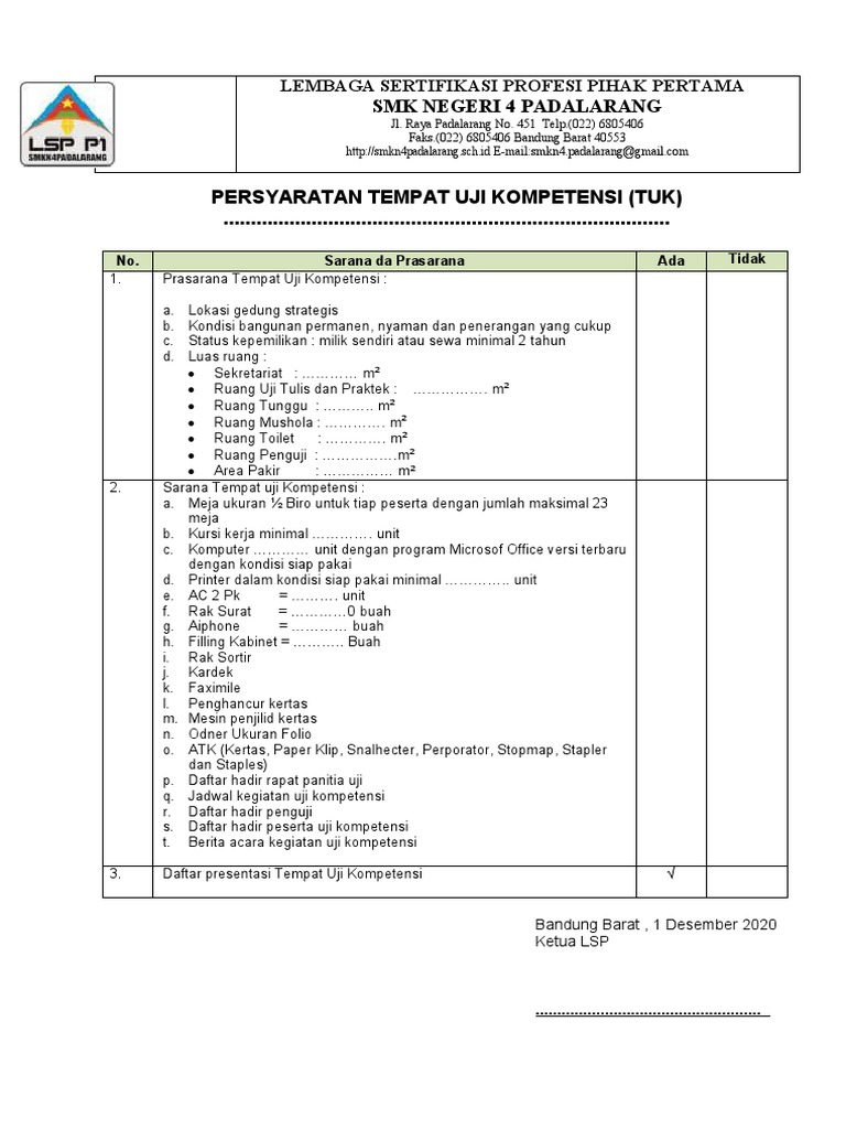 Contoh Persyaratan Tuk Dan Verifikasi Tuk | PDF