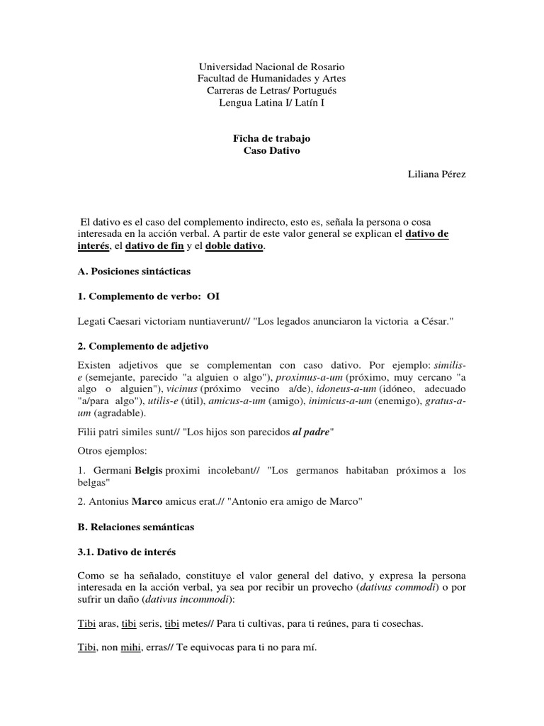 Ficha de Trabajo Caso Dativo | PDF | Objeto (gramática) | Verbo