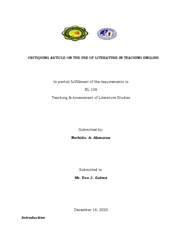 In Partial Fulfillment of The Requirements in EL 108 Teaching ...