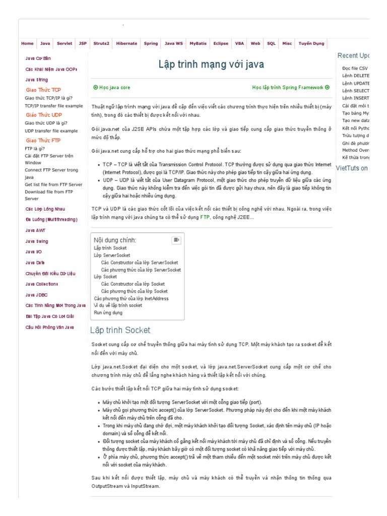 Lập trình mạng với java - VietTuts | PDF