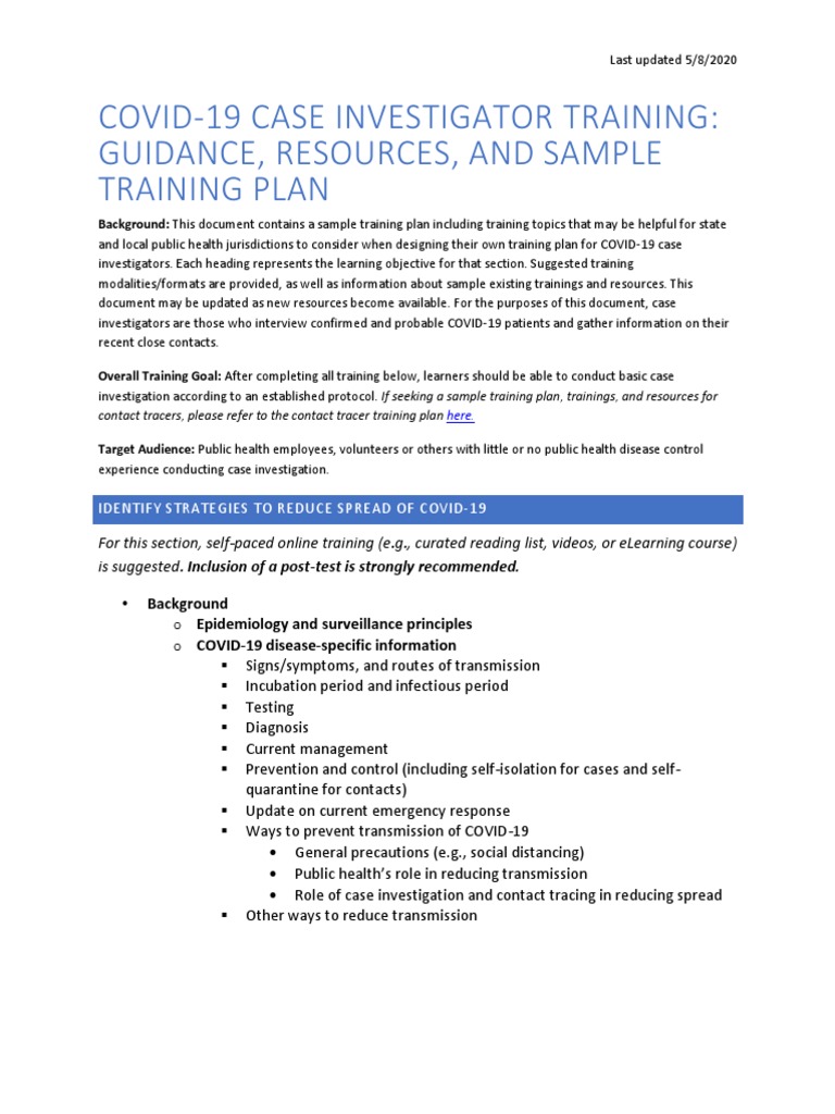 Covid-19 Case Investigator Training: Guidance, Resources, and Sample ...
