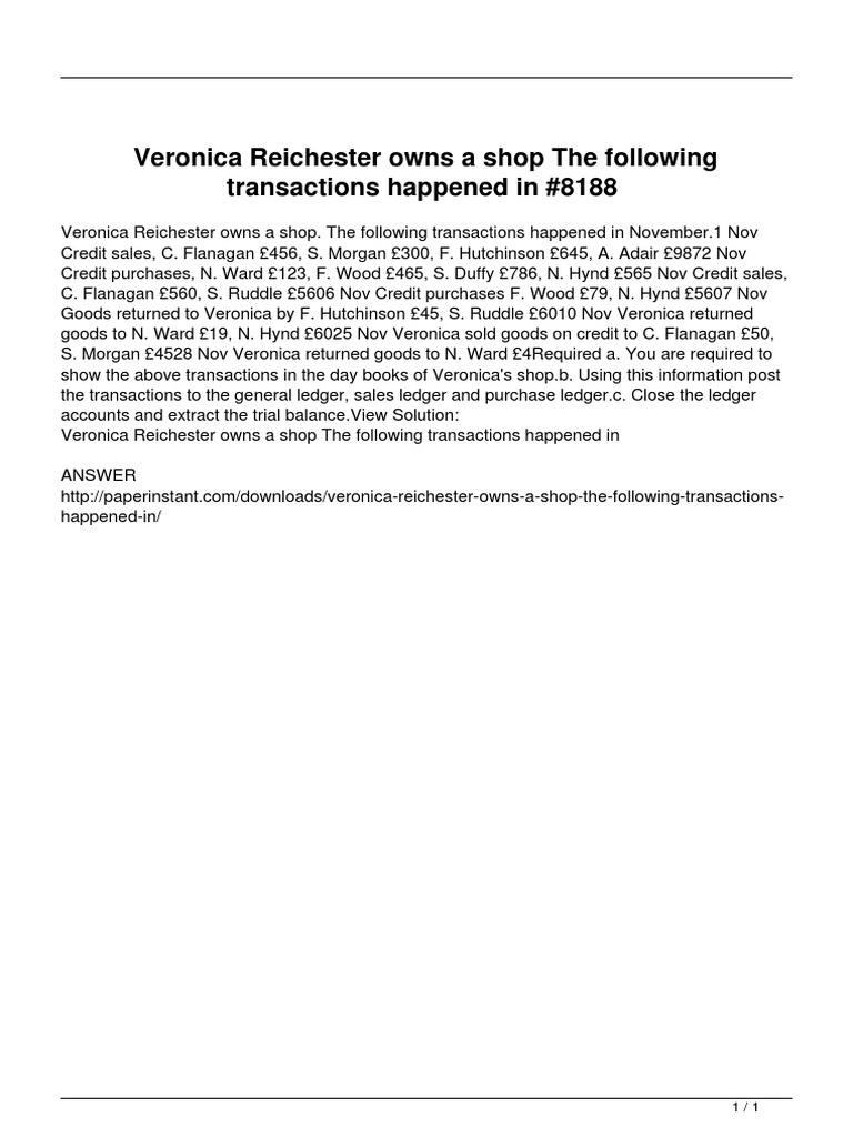 Veronica Reichester Owns A Shop The Following Transactions Happened in ...